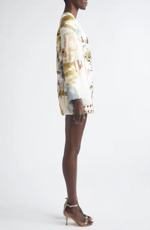 Oscar De La Renta Long Sleeve Printed Mini Dress
