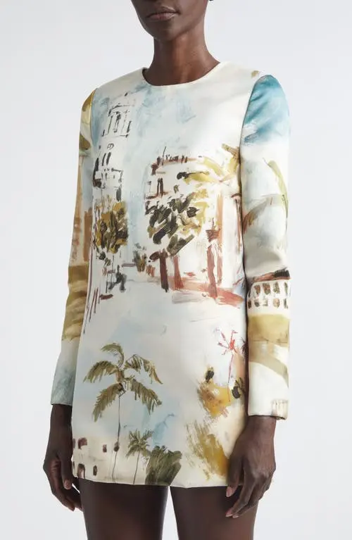 Oscar De La Renta Long Sleeve Printed Mini Dress