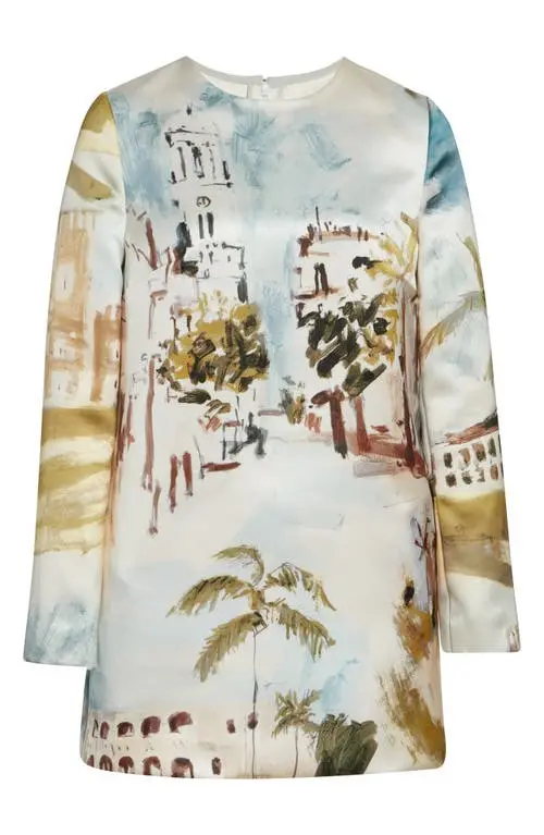 Oscar De La Renta Long Sleeve Printed Mini Dress