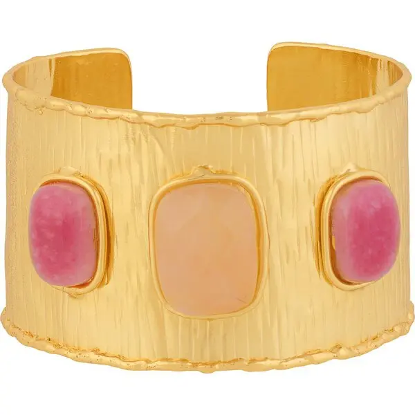 Sylvia Toledano Gold Plated Brass Cuff With Quartz And Jasper - Pink