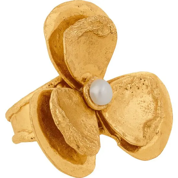Sylvia Toledano Gold Plated Brass "lucky Flower" Ring With Pearl - White