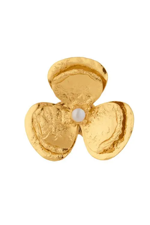 Sylvia Toledano Gold Plated Brass "lucky Flower" Ring With Pearl