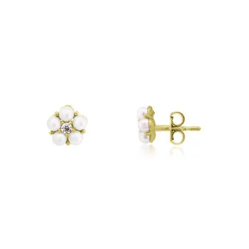 THE LOVERY FINE JEWELRY 14k Yellow Pearl And Cubic Zirconia Flower Stud Earrings - Gold