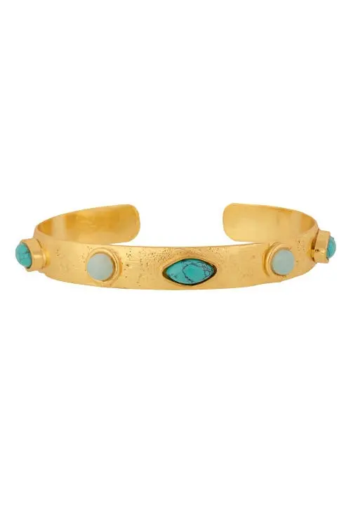 Sylvia Toledano Sultane" Gold Plated Brass Cuff Bracelet - Turquoise