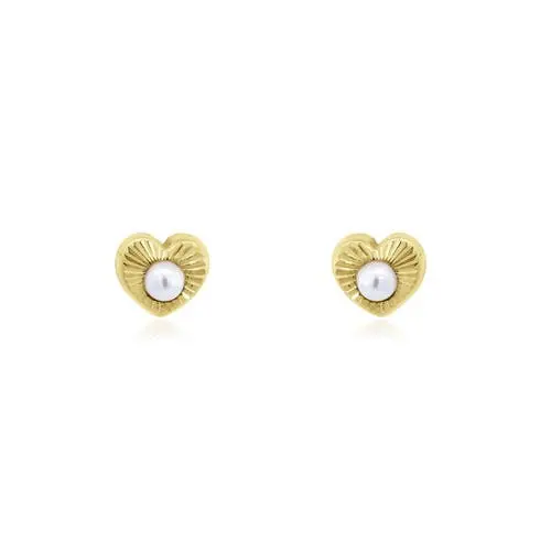 THE LOVERY FINE JEWELRY 14k Yellow Fluted Pearl Heart Screw Back Stud Earrings - Gold
