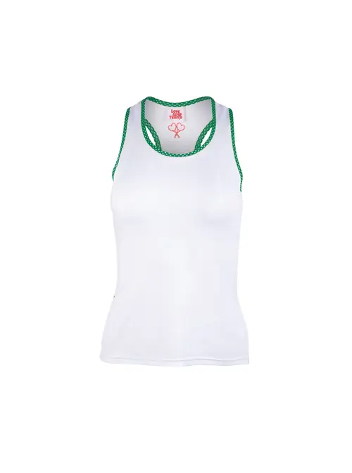 LOVE ALL TENNIS Doris Racerback Tank With Gingham Trim - Green Gingham