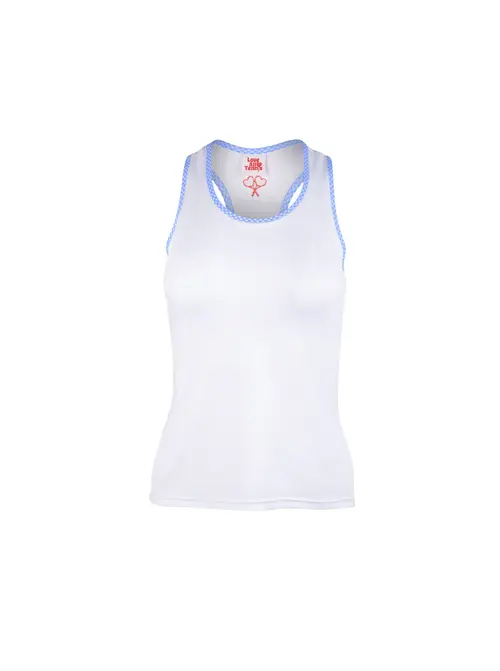 LOVE ALL TENNIS Doris Racerback Tank With Gingham Trim - Light Blue Gingham