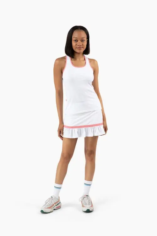 LOVE ALL TENNIS Doris Racerback Tank With Gingham Trim - Light Blue Gingham