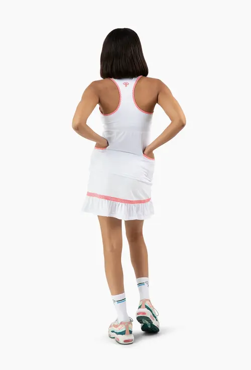 LOVE ALL TENNIS Doris Racerback Tank With Gingham Trim - Light Blue Gingham