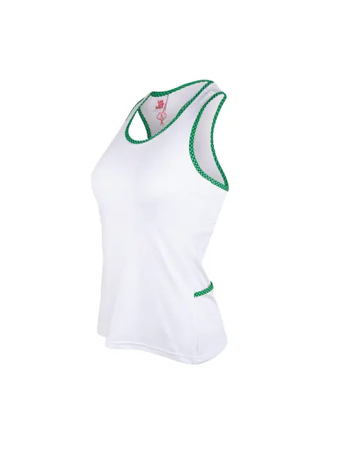 LOVE ALL TENNIS Doris Racerback Tank With Gingham Trim - Light Blue Gingham
