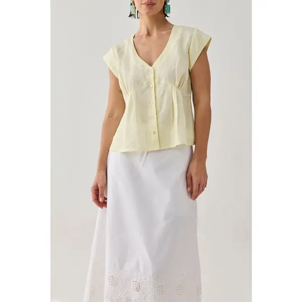 REISTOR Deep V-neck Cap Sleeve Linen Top