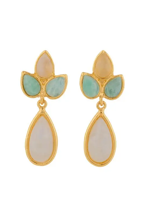 Sylvia Toledano Paisley Drop Earrings With Pink Quartz, Amazonite, And Moonstone - Multi