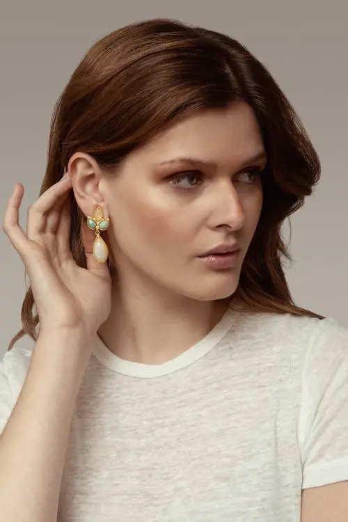 Sylvia Toledano Paisley Drop Earrings With Pink Quartz, Amazonite, And Moonstone