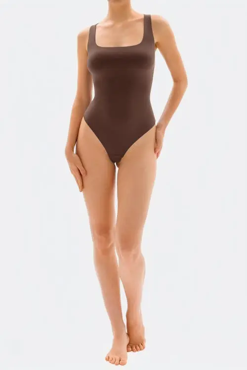 POPILUSH Cloudsense Wide Strap Tank Bodysuit - Chocolate