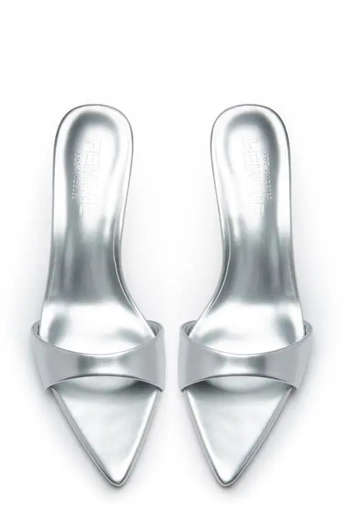 Femme La Marseille Pointed Toe Slide Sandal - Silver