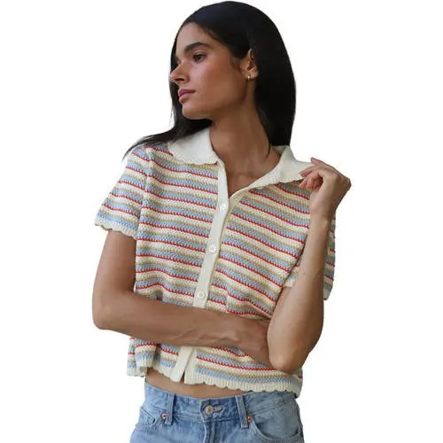Callahan Knitwear Mai Crochet Polo - Creme