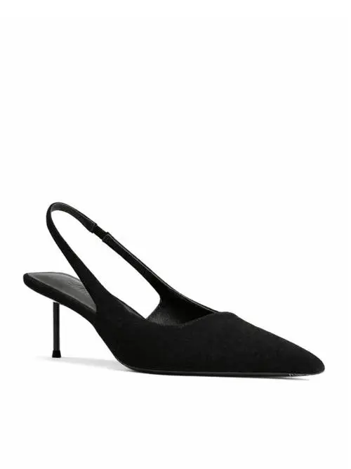 FEMME G55 Suede Slingback Kitten Heel Pumps - Black