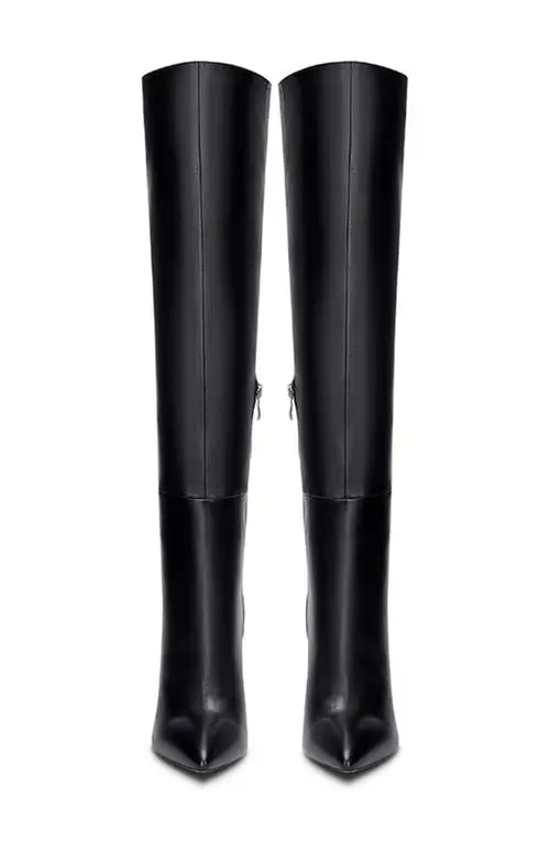 Femme La Paris Pointed Toe Knee High Block Heel Boots
