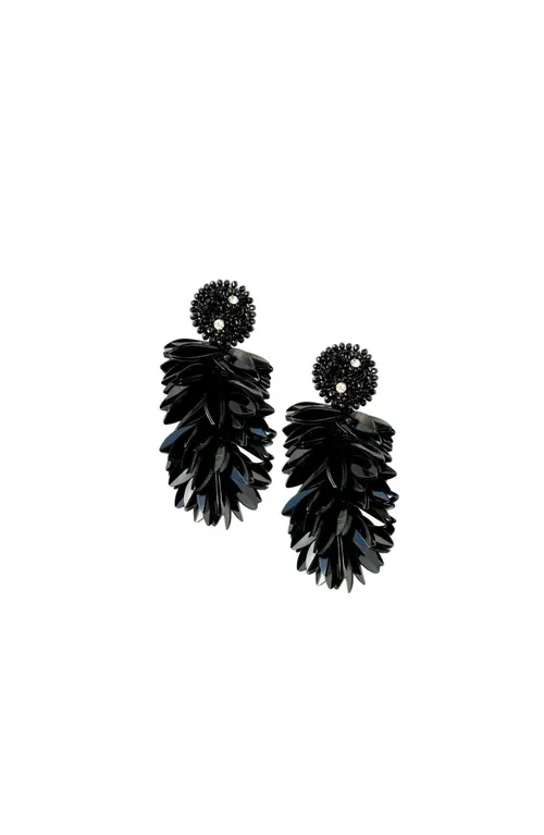SIMITRI Petal Fringe Earrings - Black