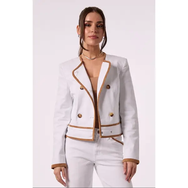 BLUE REVIVAL Sadie Cropped Jacket With Suede Detailing - White