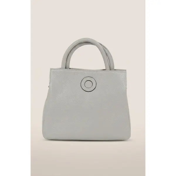 MODENAIRE Structured Circular Detail Top Handle Bag - Light Grey