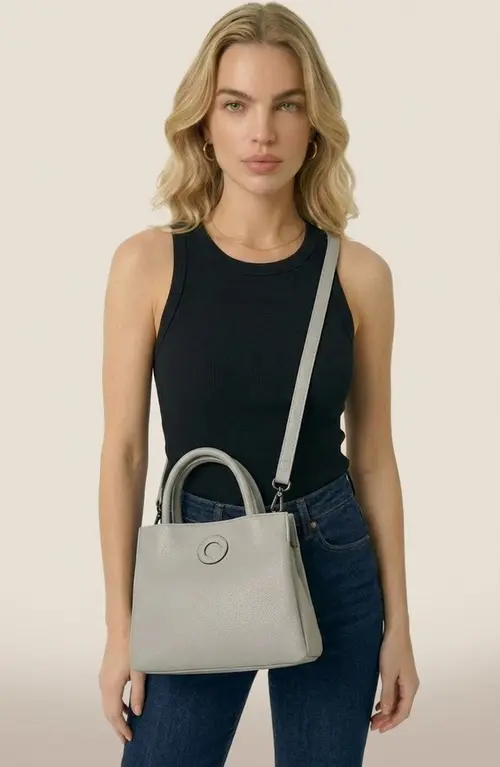 MODENAIRE Structured Circular Detail Top Handle Bag