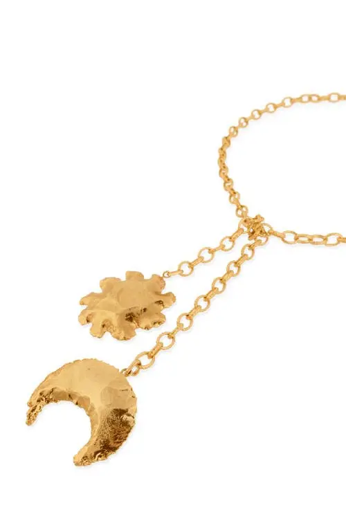 Sylvia Toledano Sol Y Luna" Plated Brass Necklace With Sun And Moon Pendants