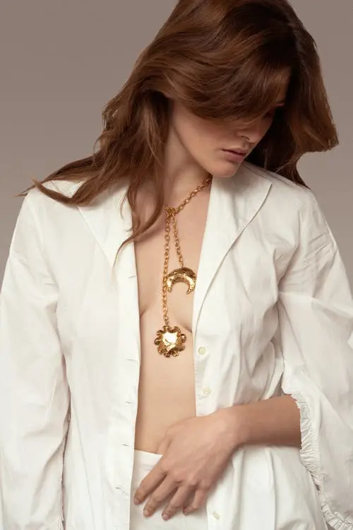 Sylvia Toledano Sol Y Luna" Plated Brass Necklace With Sun And Moon Pendants