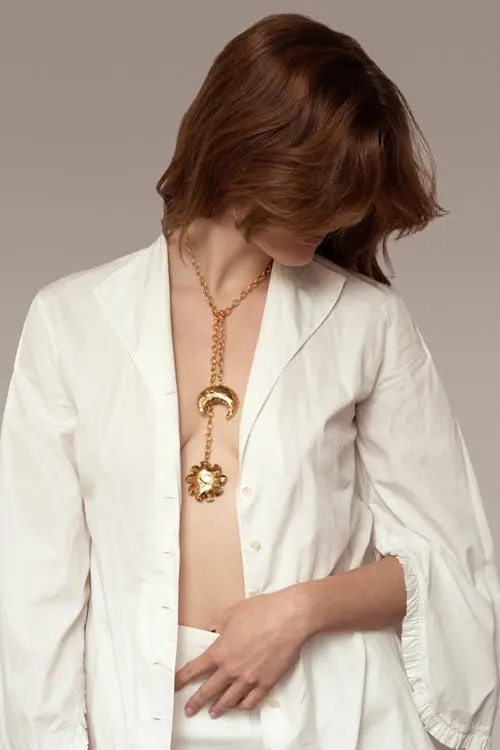 Sylvia Toledano Sol Y Luna" Plated Brass Necklace With Sun And Moon Pendants