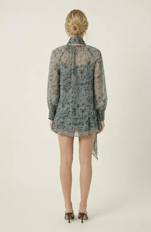 MODENAIRE Sheer Printed Asymmetric Top & Skirt Set