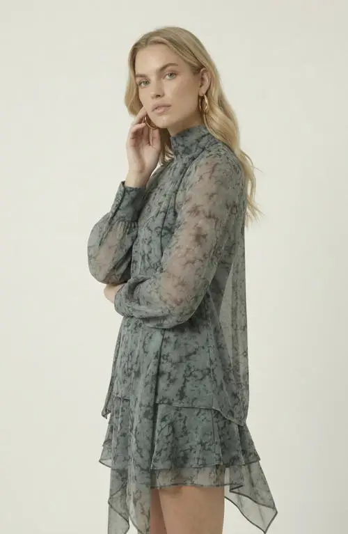 MODENAIRE Sheer Printed Asymmetric Top & Skirt Set