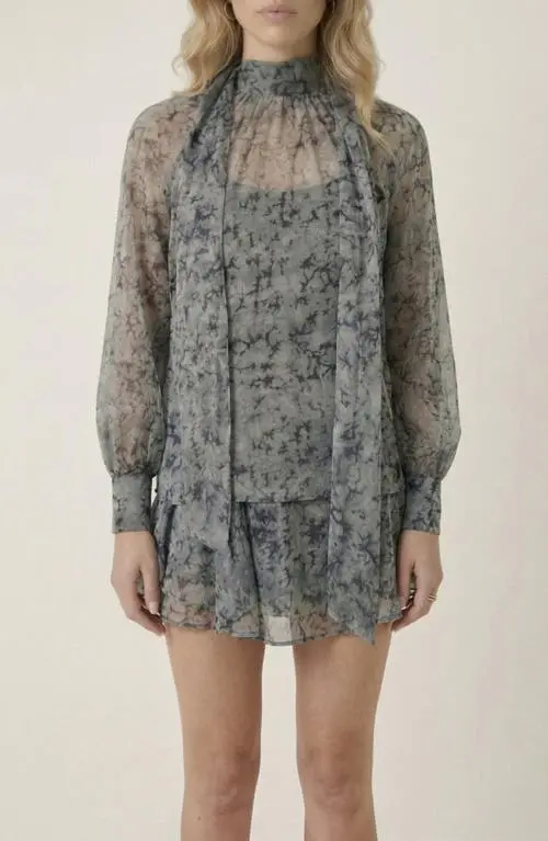 MODENAIRE Sheer Printed Asymmetric Top & Skirt Set