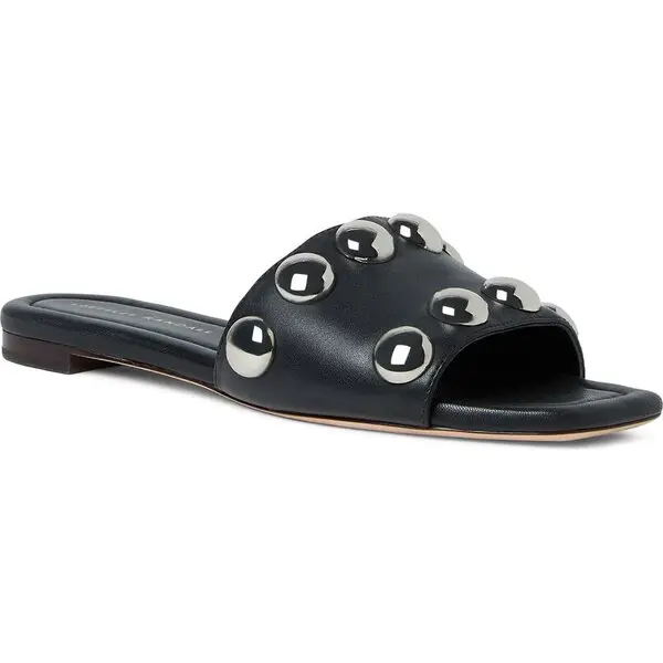 LOEFFLER RANDALL Hayes Studded Slide Sandal - Black/silver