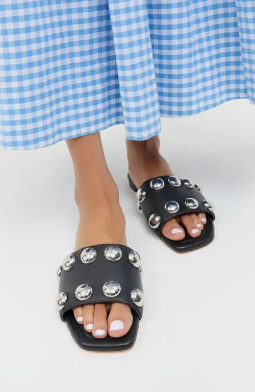 LOEFFLER RANDALL Hayes Studded Slide Sandal - Black/silver