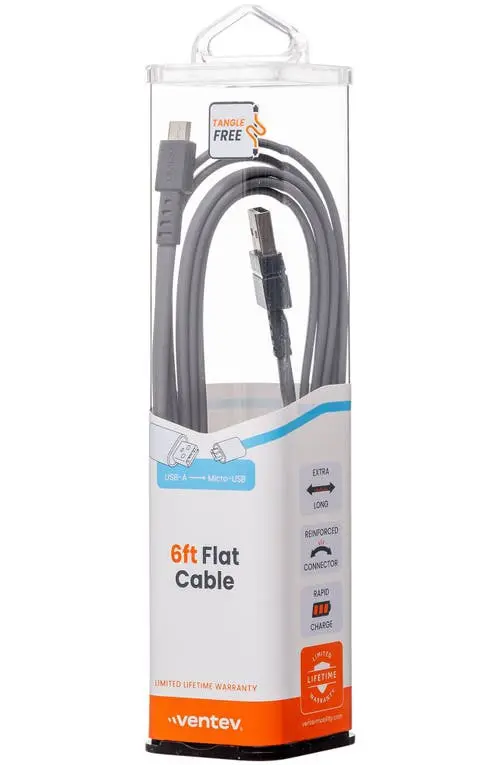 VENTEV Flat Usb-a To Micro-usb High Speed Tangle-free 6 Foot Cable