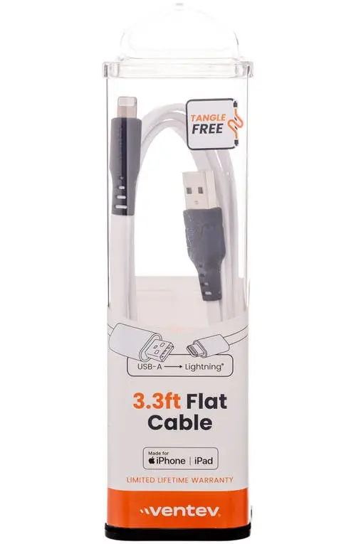 VENTEV Flat Usb-a To Apple Lightning High Speed Tangle-free 3 Foot Cable