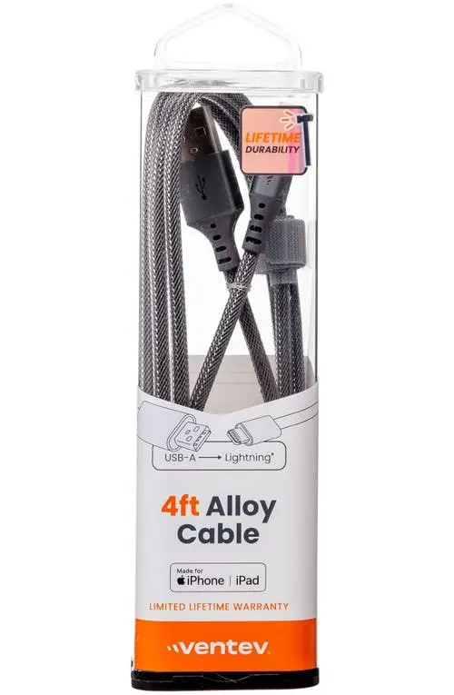 VENTEV Alloy Usb-a To Apple Lightning High Speed Ultradurable 4 Foot Cable - Silver