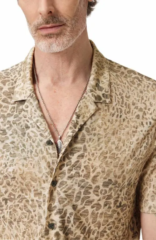 John Varvatos Castoro Leopard Pattern Knit Camp Shirt