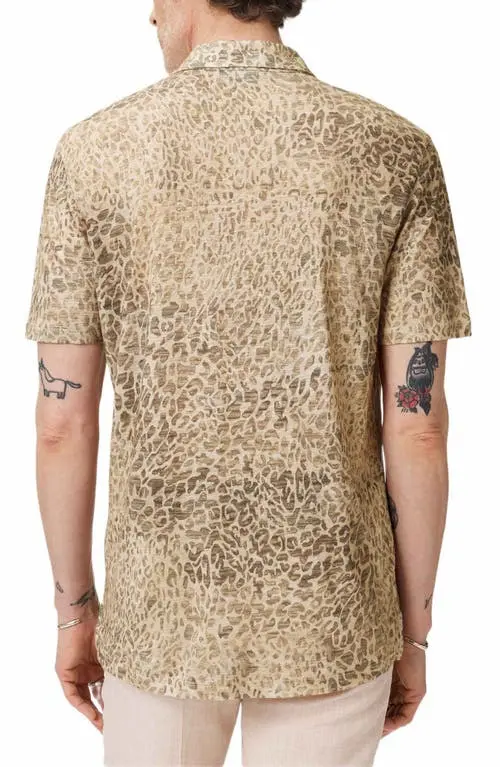 John Varvatos Castoro Leopard Pattern Knit Camp Shirt