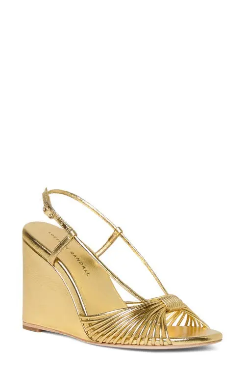 LOEFFLER RANDALL Marren Metallic Leather Slingback Wedge Sandal
