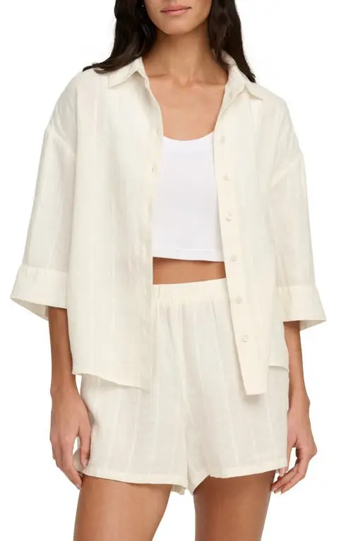 FAVORITE DAUGHTER The Off-duty Stripe Linen Blend Button-up Shirt