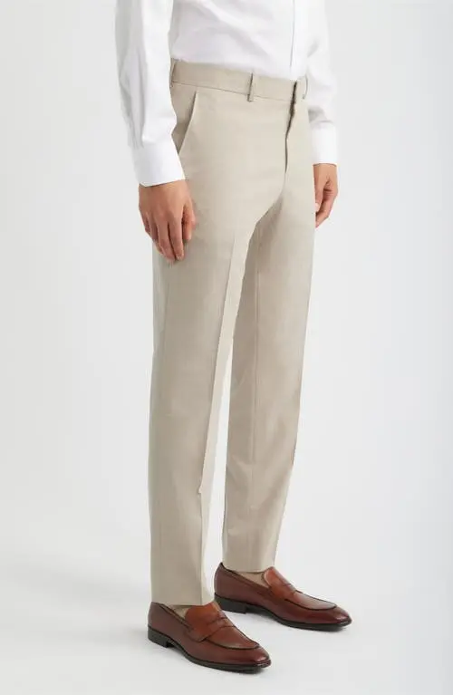 BOSS Genius Slim Fit Wool Blend Mélange Dress Pants - Open Beige