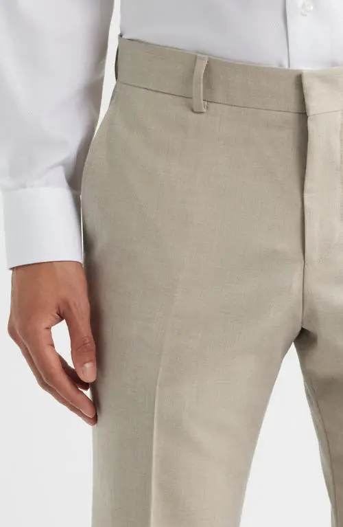 BOSS Genius Slim Fit Wool Blend Mélange Dress Pants - Open Beige