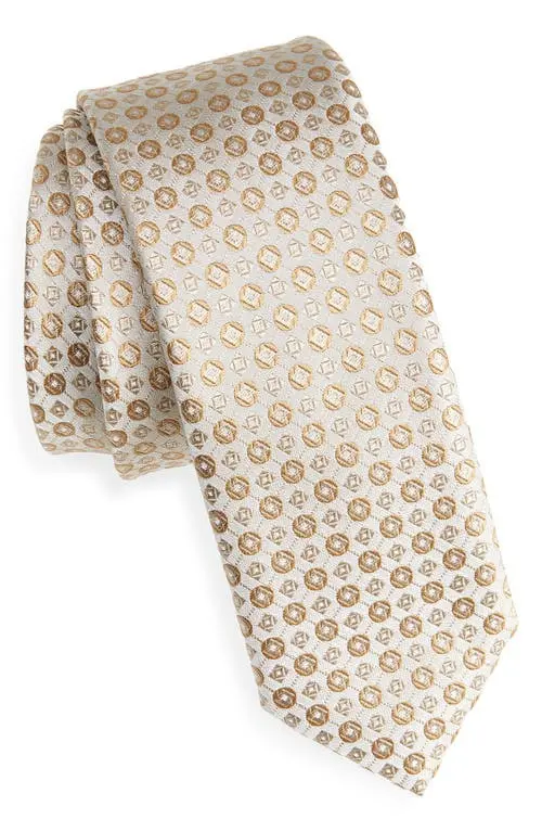 BOSS Medallion Silk Blend Jacquard Tie - Open Beige