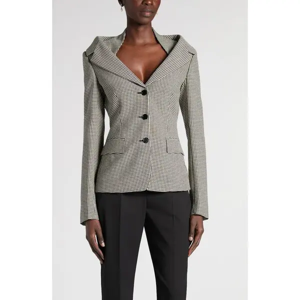 Alexander McQueen Houndstooth Off-the-shoulder Wool Harness Jacket