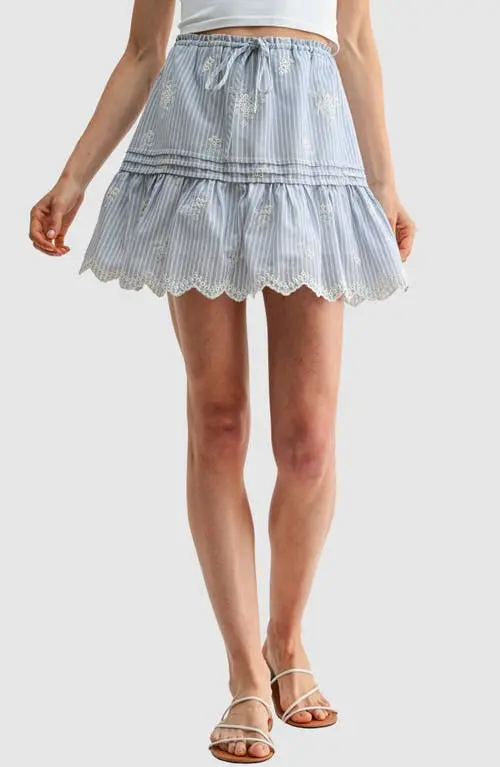 ALL IN FAVOR Embroidered Pintuck Cotton Mini Skirt - Blue Stripe