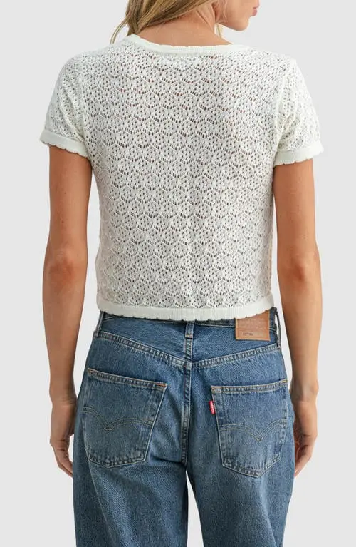 ALL IN FAVOR Pointelle Knit Scalloped Button-up Shirt