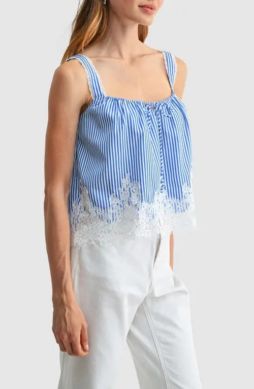 ALL IN FAVOR Striped Lace-trimmed Babydoll Tank Top