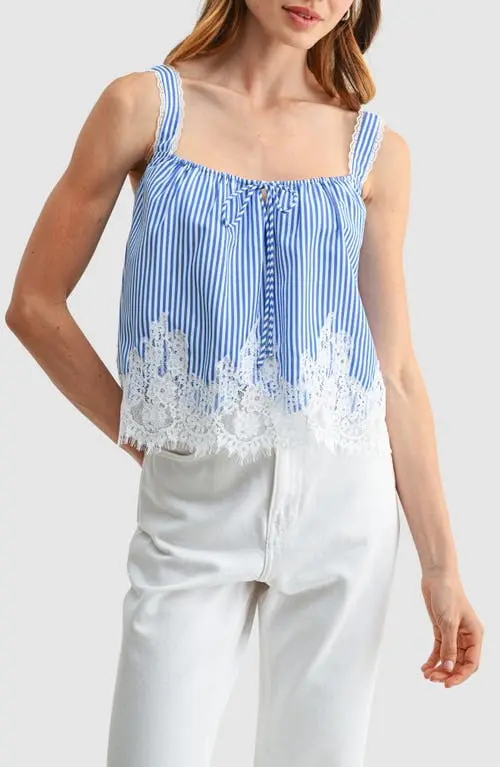 ALL IN FAVOR Striped Lace-trimmed Babydoll Tank Top - Blue Stripe