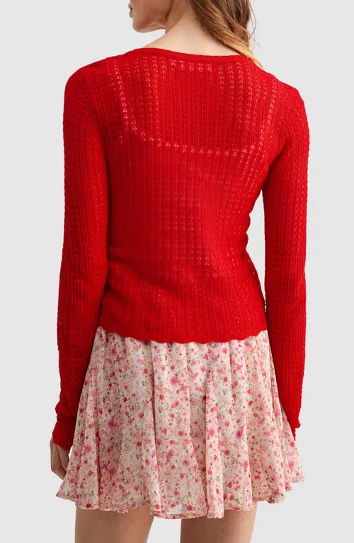 ALL IN FAVOR V-neck Cropped Cardigan With Scalloped Hem